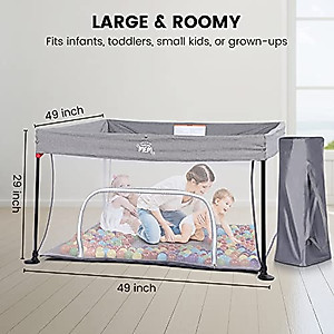 MEM Baby Playpen, Foldable Playpen for Babies and Toddlers, Indoor Outdoor Playpen Baby Activity Center with Zipper Gate, Pop Up Portable Playpen Play Yard for Baby, 49"x49", Grey