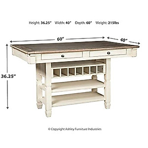 Signature Design by Ashley Bolanburg Farmhouse Counter Height Dining Room Table, White & Brown