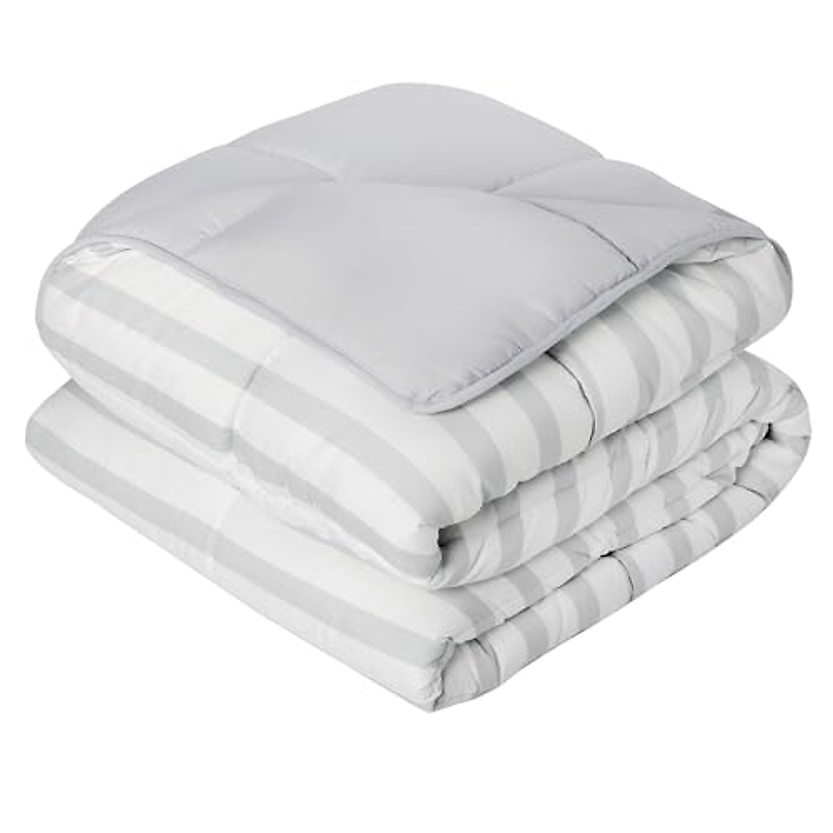 Edredón Acolchado con Plumón Alternativo para Cualquier Temporada Linenspa|Relleno de Microfibra Suave e Hipoalergénico|Gris/Blanco a Raya, Individual