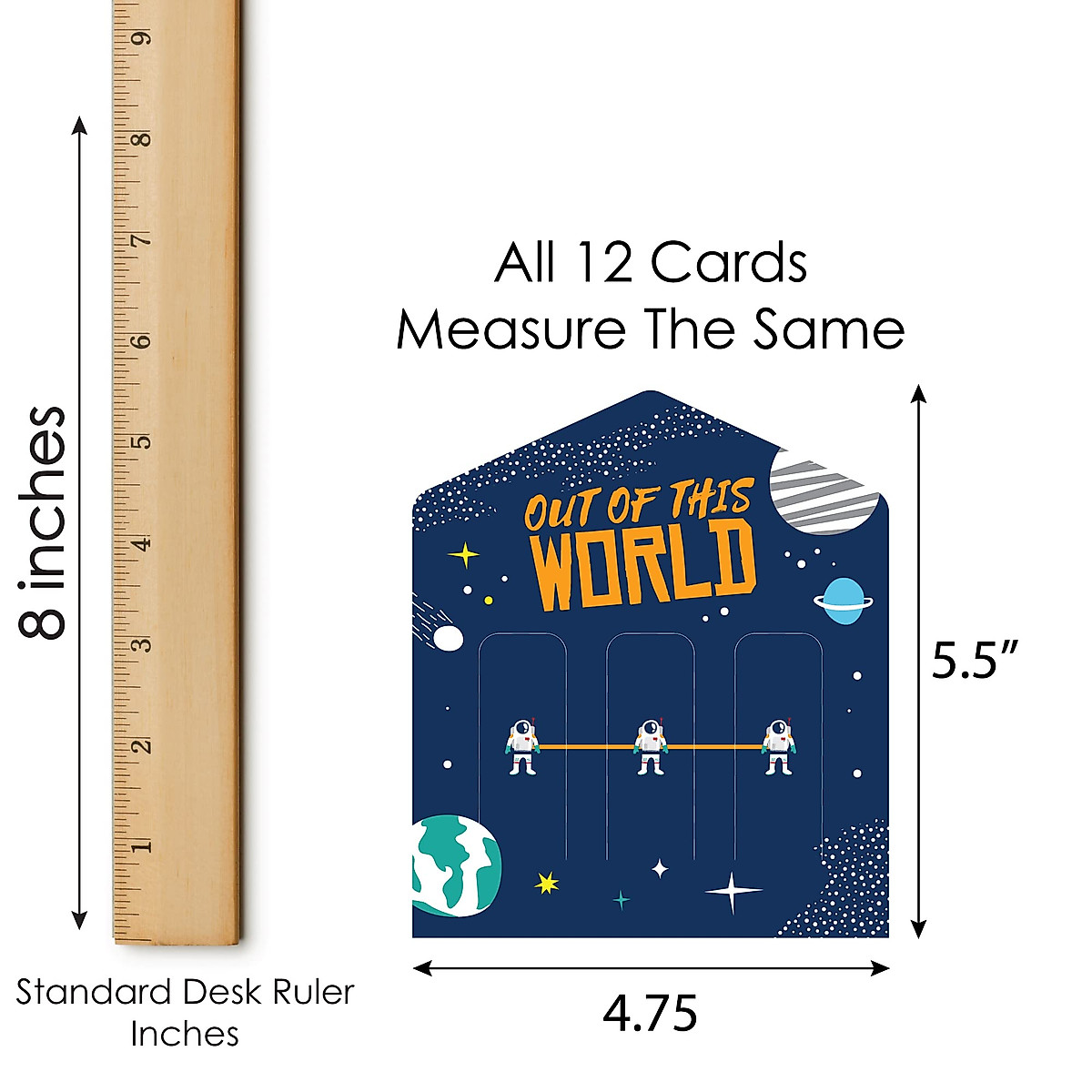 Big Dot of Happiness Blast Off to Outer Space - Rocket Ship Baby Shower or Birthday Party Game Pickle Cards - Pull Tabs 3-in-a-Row - Set of 12