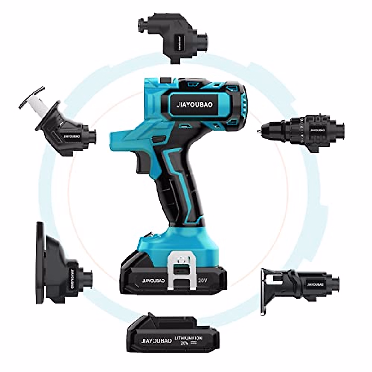 JIAYOUBAO Cordless Drill Kit - 20V Max Electric Drill Tool Combo 5-In-1 Multi-Head Power Drill Set Bits Accessories with 2Pcs Lithium-Ion Batteries and Storage Box, Combo Kit 5-Tool