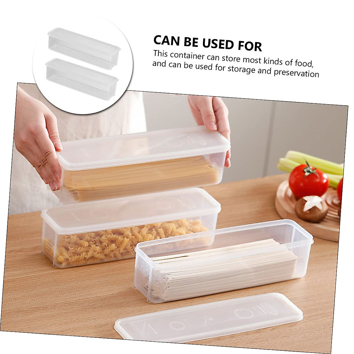 KICHOUSE 2Pcs Airtight Rectangular Pasta Noodle Storage Boxes Sealed Grains Canisters for Pantry and Refrigerator Organization for Spaghetti and Food Storage