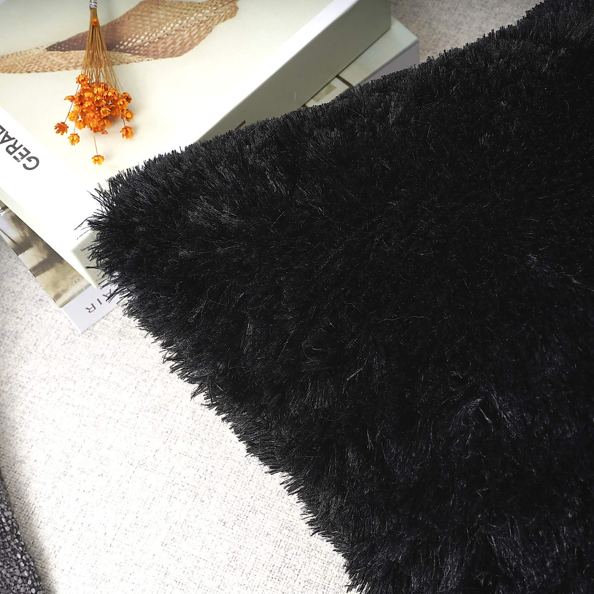 YOUR SMILE Pack of 2, Decorative New Luxury Series Merino Style Fur Throw Pillow Case Cushion Cover 18" x 18"(Black)