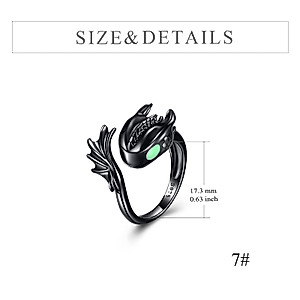 Dragon Ring 925 Sterling Silver for Women Black White Dragon Jewelry Gifts (7) (black 7)