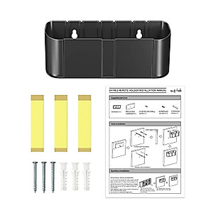 suptek Remote Control Holder Wall Mount，Hole-Free TV Remote Holder (for 3 or 4 Remotes, Black, Quantity 1)