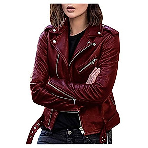 ylyoy Leather Jacket Women Vintage Long Sleeve Zip Up Motorcycle Jacket Cropped Lapel Slim Coats Fall Fashion Outfits 2023