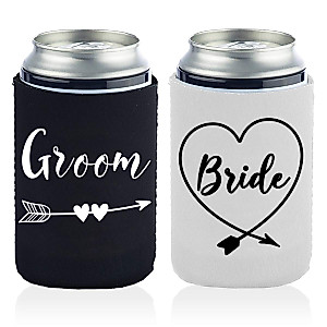 2 Funny Bride and Groom Can Coolers Gifts for Men And Women-12 OZ Collapsible Neoprene Can Beer Bottle Beverage Cooler Cover Insulator Holder Sleeve for Cola Beer Soda Wedding Gifts