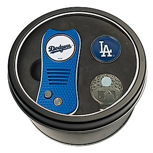 Team Golf MLB Los Angeles Dodgers Tin Ball Marker Gift Set with Retractable Divot Tool, Cap Clip and 2 Double-Sided Enamel Ball Markers, Patented Design, Less Damage to Greens