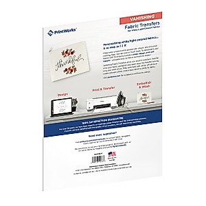 Print Works Vanishing Embroidery Transfers, for White/Light-Colored Fabrics, 5 Sheets, Inkjet, 8.5 x 11 (00536)