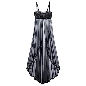 Savage X Fenty, Women's, Romantic Corded Lace & Tulle Maxi Slip, Caviar, M