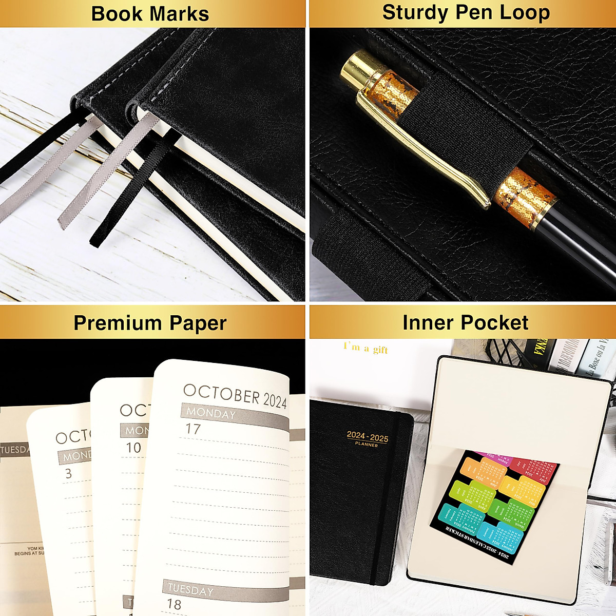 2023 Planner - 2023-2024 Weekly Monthly Planner, January 2023 - June 2024, 6.4'' x 8.5'' Calendar Planner 2023-2024 with Leather Cover, Pen Holder, Elastic Closure, 24 Ruled pages