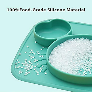 Baby Suction Plates, Non-Slip Feeding Placemat for Babies Infants Toddlers Kids Dishes, Stick to High Chair Trays and Table,Microwave Dishwasher Safe (Cute Crab, Baby Green)