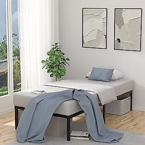 Meberam 18 Inch Twin Size Metal Platform Bed Frame Heavy Duty Mattress Foundation Support No Box Spring Need, Black