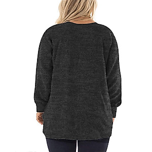 DOLNINE Women's Plus Size Sweatshirts Long Sleeve Tops Pocket T-Shirts Charcoal Grey-28W