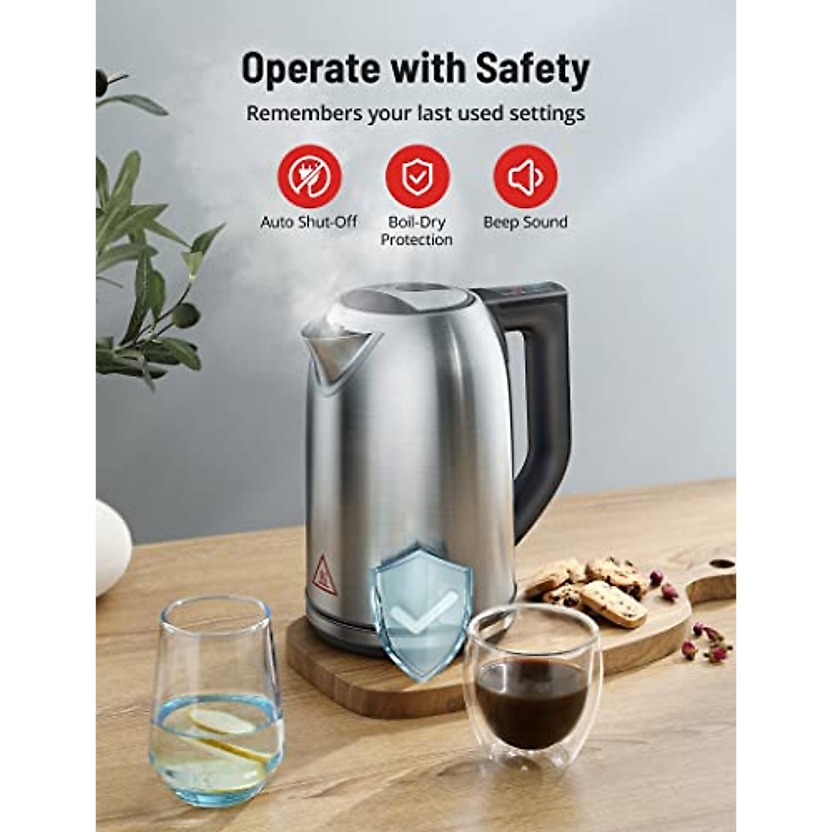 Electric Kettle,Tea Kettle with 6 Temperature Settings,Paris Rhône 1.7L Cordless Hot Water Boiler Heate,Strix Thermostat,Touch Control,Auto-Shutoff/Boil-Dry Protection, Keep Warm,LED Indicator,Coffee