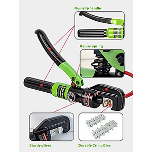 AMZCNC 10 Tons Hydraulic Wire Battery Cable Lug Terminal Crimper Crimping Tool With 9 Pairs of Dies
