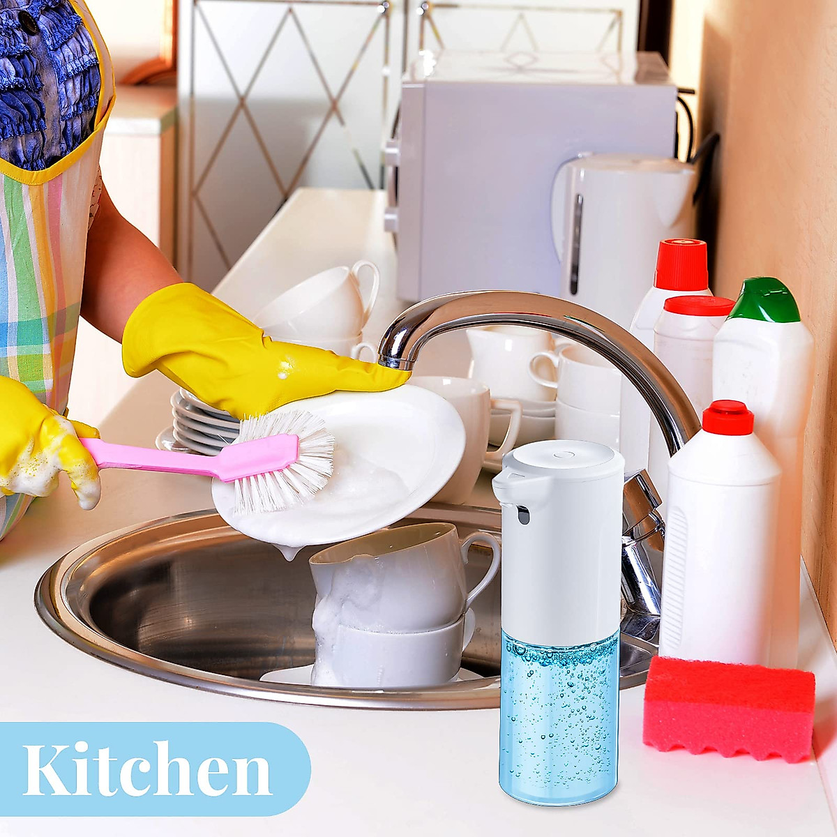 2 Pcs Automatic Foaming Soap Dispenser Touchless Foaming Hand Soap Dispenser Adjustable Foam Rechargeable Electric Motion Sensor Waterproof Pump for Bathroom Kitchen Hotel (Classic, ABS)