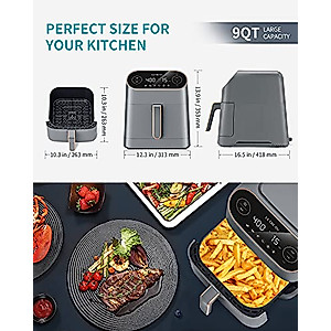 Ultrean Air Fryer, 9 Quart 6-in-1 Electric Hot XL Airfryer Oven Oilless Cooker, Large Family Size LCD Touch Control Panel and Nonstick Basket, ETL Certified, 1750W