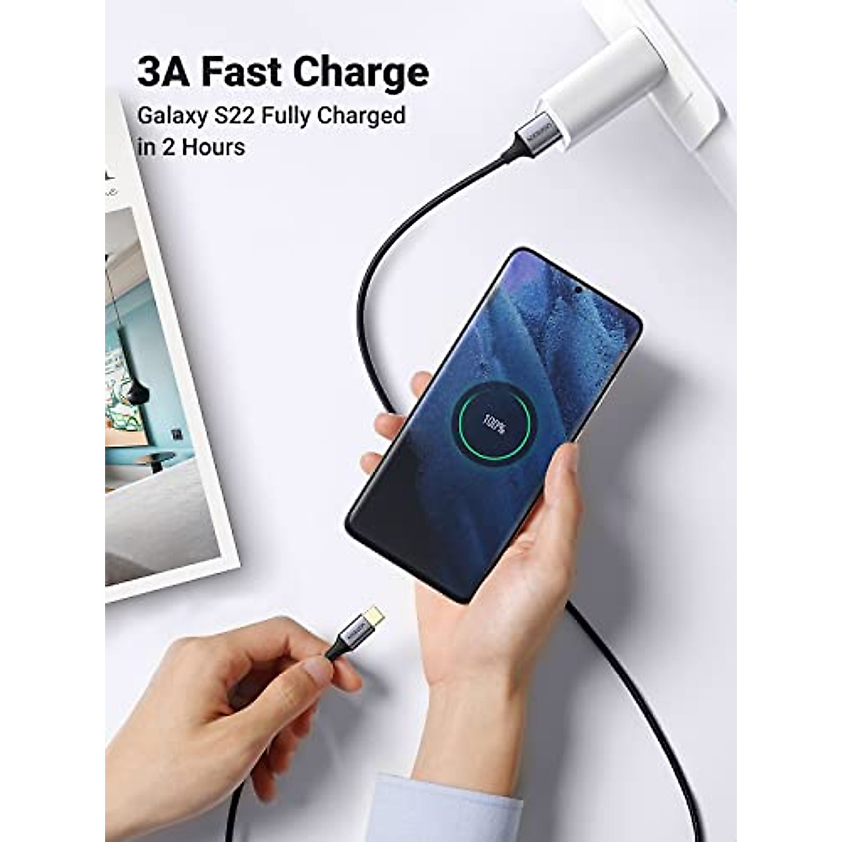UGREEN USB C Cable 3.0 Fast Charging, 5Gbps Fast Data Transfer USB A to USB C Cable, Nylon Braided Type C Charger Compatible with Galaxy S10/S10+, LG V60/V50/G8, iPad Mini 6, PS5, Switch etc. 3.3FT