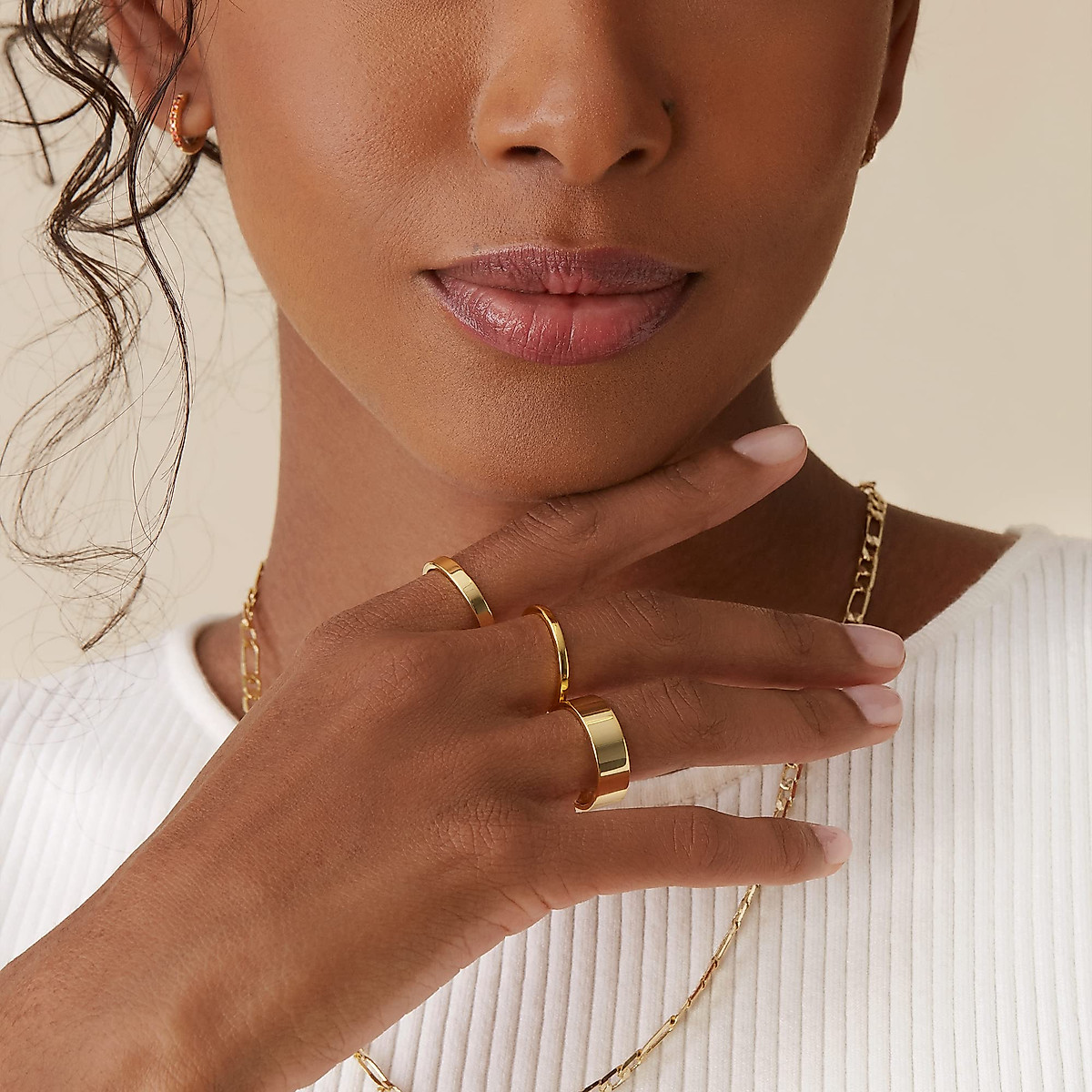 PAVOI 18K Gold Plated Rings Set | Gold Stacking Rings for Women | Stacking Ring Set (Yellow Gold, 7)