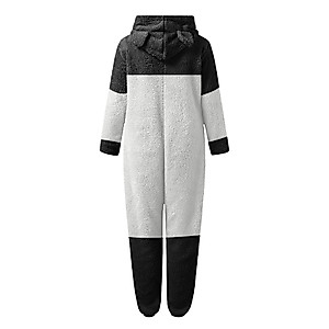 Aniywn Adult Onesie Pajamas for Women with Hood Sherpa Fleece Winter Homewear Cute Ears Animal Costume Plush PJS Sleepwear