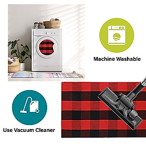 Buffalo Plaid Outdoor Rug 3'x5' Black and Red Checkered Door Mat Cotton Hand-Woven Front Welcome Door Mats for Front Porch Patio Entryway Kitchen Farmhouse