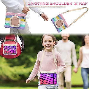 BATYUE Case for iPad Mini 7 (A17 Pro) 2024/ iPad Mini 6 (A15 Bionic) 2021 8.3 inch, Shockproof Case for iPad Mini 7th/6th Gen with Pencil Holder/ 360° Swivel Stand/Shoulder Strap - Colourful Pink