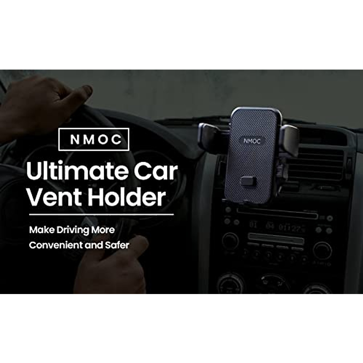 NMOC [Upgraded] Polycarbonate Air Vent Cell Phone Holder for Car, Hands Free Mount With Adjustable Steel Hook, Compatible With Most Smart Phones Including iPhone 14 13 Galaxy S22 S21 S20 And More