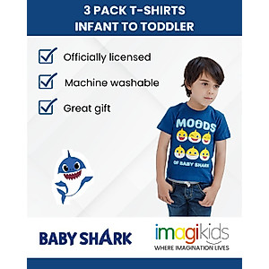Pinkfong Baby Shark Daddy Shark Mommy Shark Infant Baby Boys 3 Pack Graphic T-Shirts Blue/Grey 24 Months
