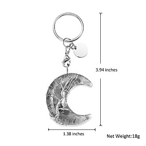 Top Plaza Rose Quartz Crystals Stones Keychain Life Tree Wire Wrapped Crescent Moon Keychain Natural Healing Gemstones Keychain Keyring for Women Mom Birthday Mother’s Day Gifts