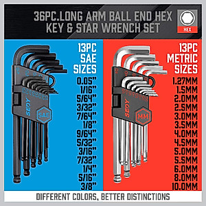 36-Pieces Ultimate Allen Wrench Set, Premium Hex & Torx Key Set, SAE & Metric Hex, Ball End Torx Wrenches with Extra