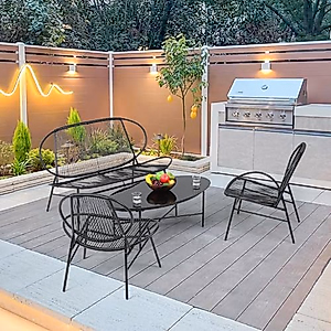 Athena Collection Patio Conversation Set, 4 Pieces All-Weather Rattan Acapulco Chair Loveseat and Oval Table Set Bistro Set Indoor Outdoor Seating Furniture Set for Balcony, Pool, Garden, Black