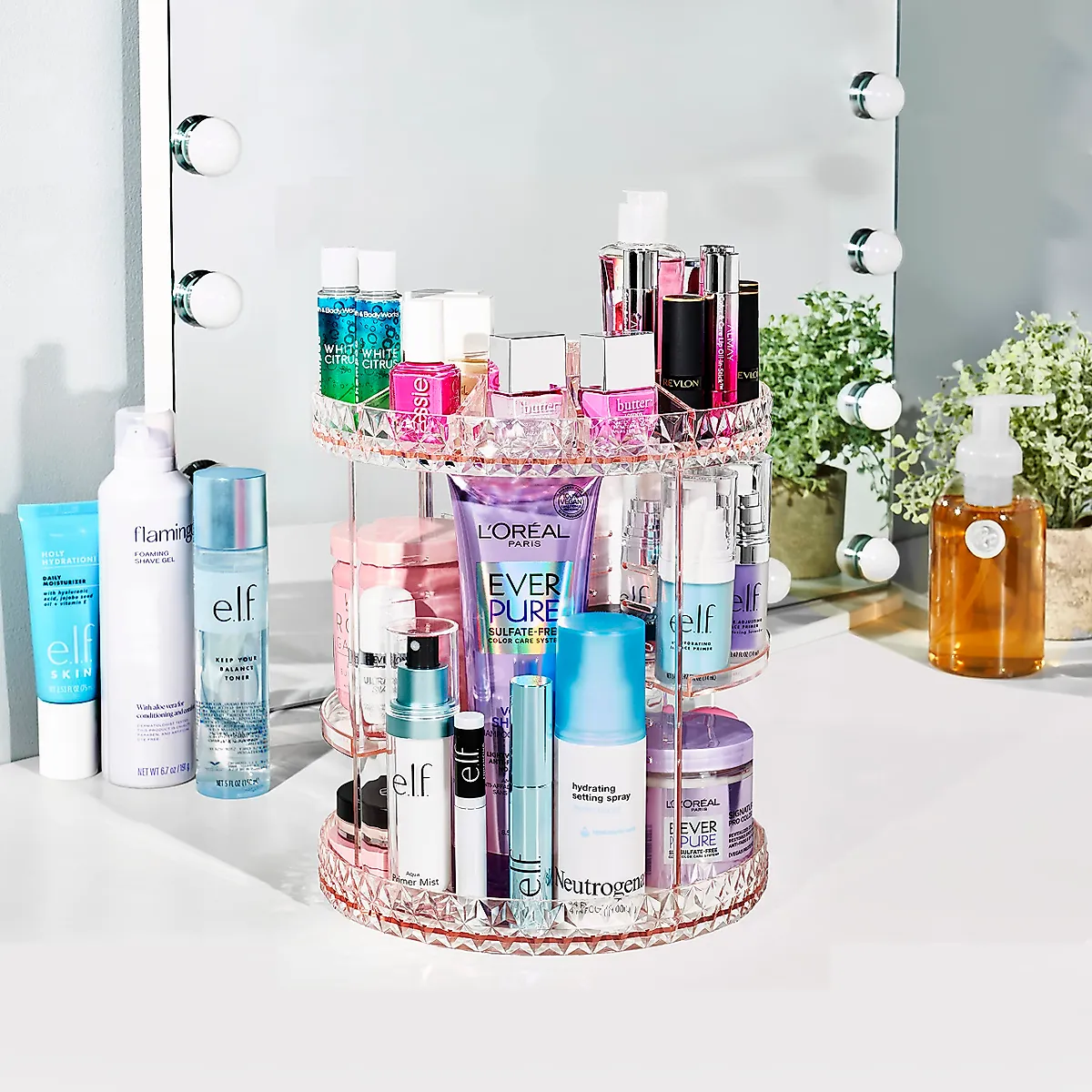 Sorbus 360 Rotating Makeup Organizer - Spinning Acrylic cosmetics organizer, Adjustable Shelves for Make Up, Perfume & Toiletries for Vanity, Bathroom, Bedroom, Closet [Pink]