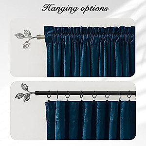 PONY DANCE Blue Blackout Velvet Curtains 84 inches - Rod Pocket Velvet Window Drapes Treatment for Bedroom,Extra Wide Super Soft Theater Velvet Curtains,Set of 2 Panels,Prussian Blue
