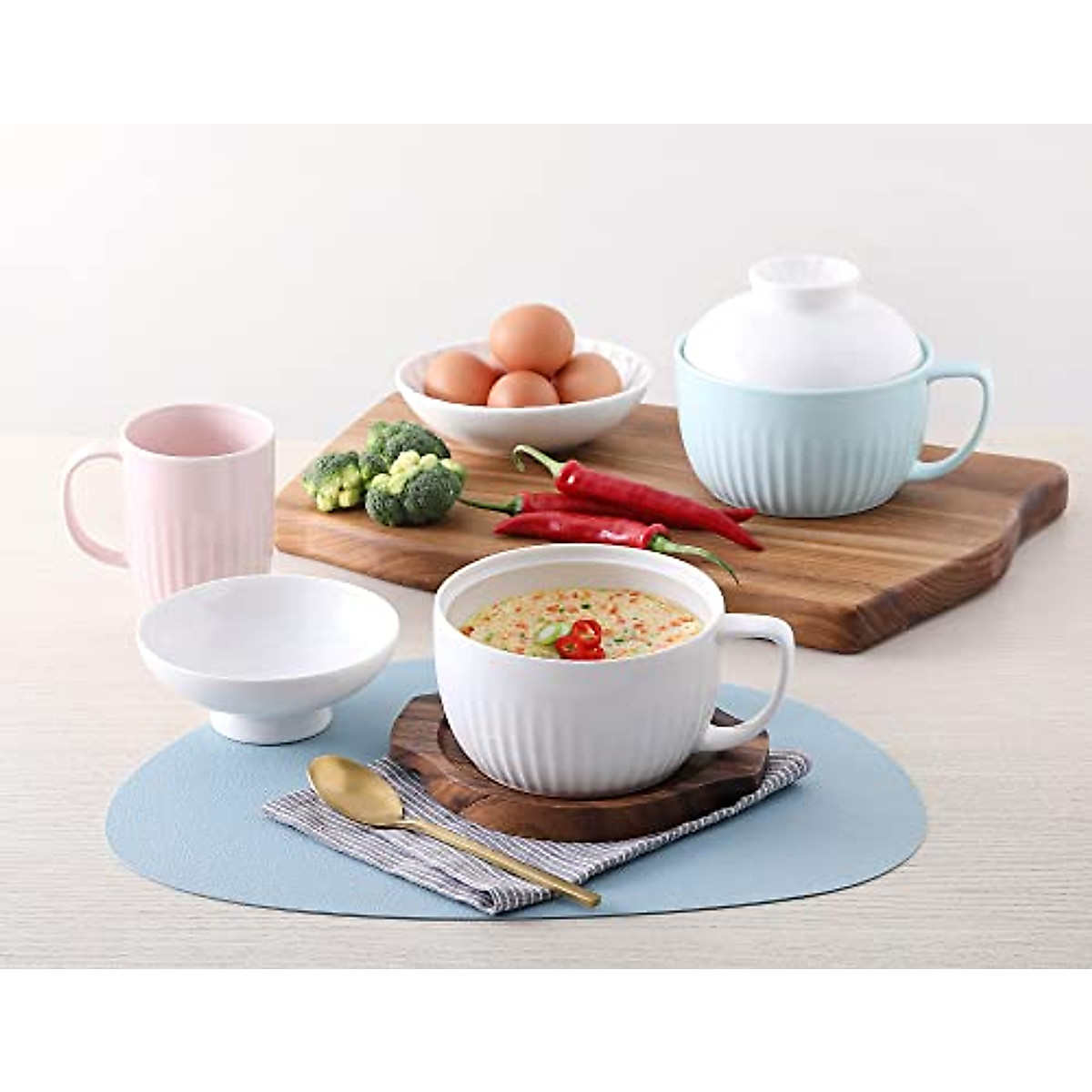 ZEN Pleats Porcelain Multi Cooker Bowls Set w/cover 33oz (Mint)