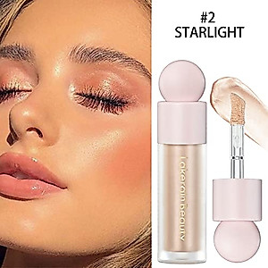 Jutqut Liquid Highlighter, Shimmer Face Body Highlighter Wand,Waterproof and Long-lasting Cream Smooth Highlighter Illuminator, Silky Natural Glow Makeup Stick for Body, 02#STARLIGHT
