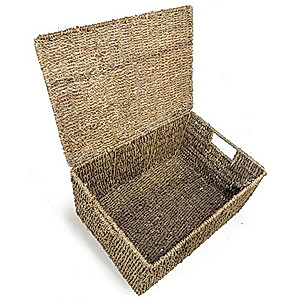 The Lucky Clover Trading Co. Classic Braided Seagrass Lid, Large Basket, 20.5" L x 15.75" W x 9.5" H (10" H, Natural