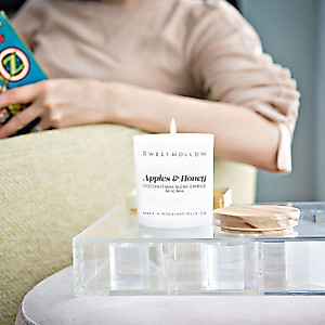 SweetHollow Apples and Honey Luxury Candle in White Jar with Wood Lid, Rosh Hashana and Jewish Holiday Gift, Highly Scented & Long Lasting Coconut Wax, Fall and Winter Fragrance for Home, Large