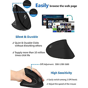 BeWishes Ergonomic Mouse Left Hand, 2.4G Left-Handed Wireless Vertical Mouse Ergonomic Mice, 3 Adjustable DPI (800/1200/1600), Specially for Left-handers