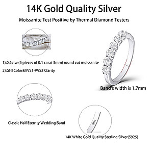 DovEggs Moissanite Wedding Band for Women Eternity Band 0.6 CTW Moissanite GHI Color Lab Grown Diamond Wedding Rings 14K Gold QUALITY Sterling Silver(5)