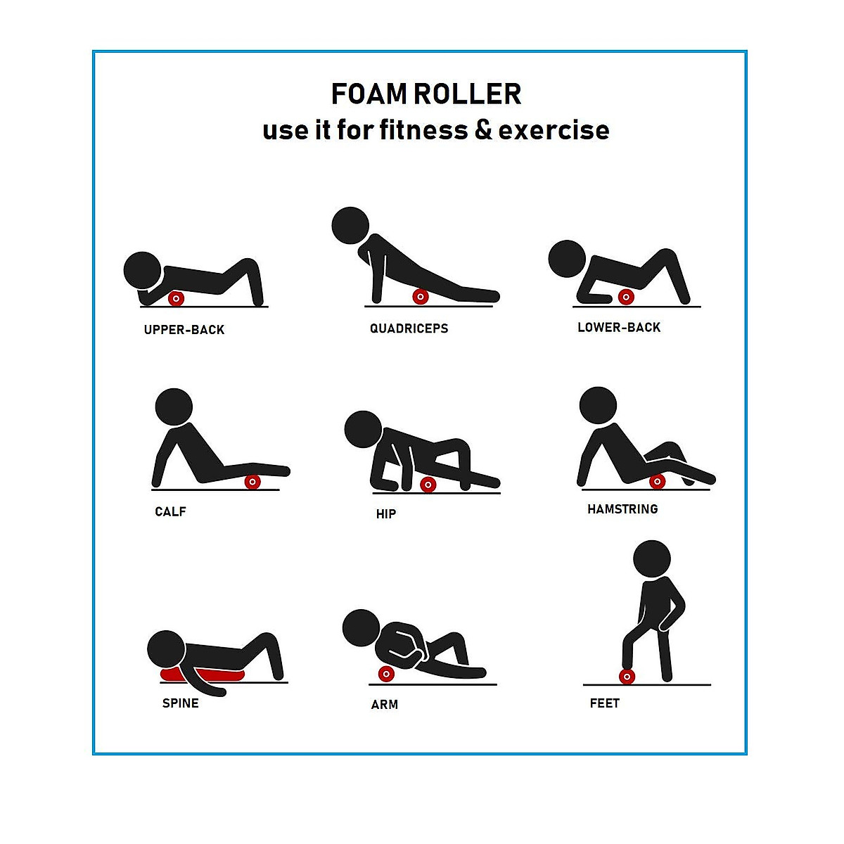 THEA Exercise Foam Roller Vibration Massage Bolster Pillow – Best for Daily Relaxation, Stretching, Muscle Knots Release, deep-Tissue Massage, Yoga, Pilates -24” Long with Free Bag (Blue, 24x5)