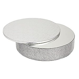 2-Piece Silver Foil Bedazzled Rhinestone Stand. Great Cake Stand, Cake Pop Stand, or Centerpiece Dessert Stand (16 Inches)