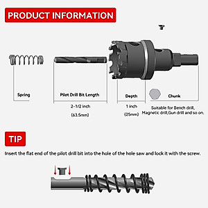 CENYB 1/2" (13mm) Tungsten Carbide Tipped Hole Saw with 2Pcs Titanium-Plated Pilot Drill Bits for Metal, Steel, Iron, Wood, Plastic