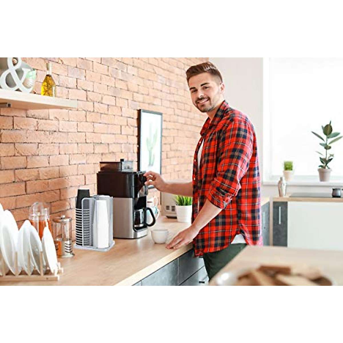 Mind Reader Carousel Cup and Lid Organizer, 4 Compartment, Silver Metal Mesh, 8" L x 8" W x 12" H