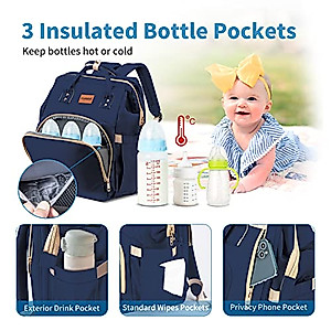 KUWANI Diaper Bag Backpack, Multifunction Travel Baby Changing Bag for Dad/Mom, Large Unisex Diaper Backpack, Waterproof Diaper Bag with Stroller Straps, Baby Registry Search(Navy Blue)