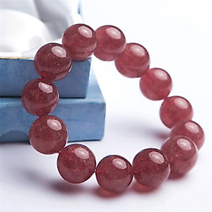 18mm Genuine Gemstone Bracelet Natural Strawberry Quartz Crystal Round Bead Jewelry