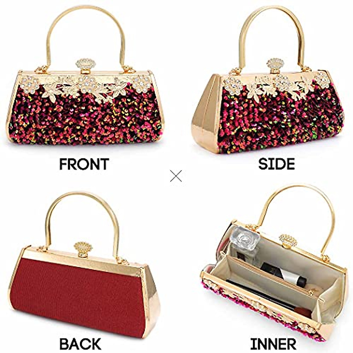 Yokawe Women's Sequin Clutch Purse Glitter Bride Evening Bag Wedding Party Prom Handbag Detachable Chain Shoulder Bags (Red)