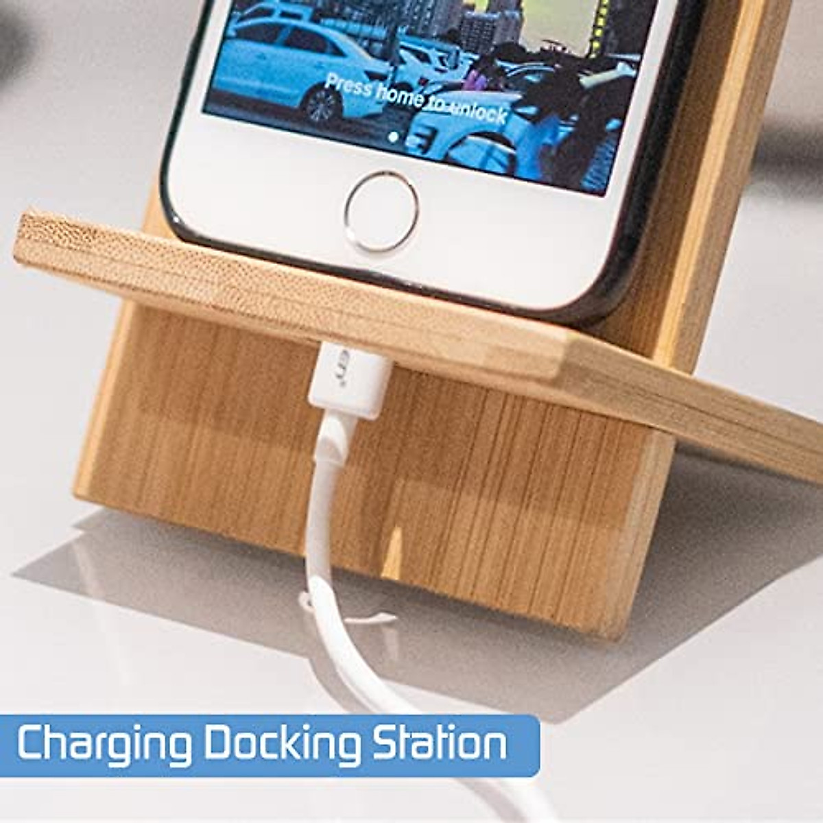 LIFATION Bamboo Phone Stand with Charging Hole Detachable Portable Wood Mobile Phone Holder