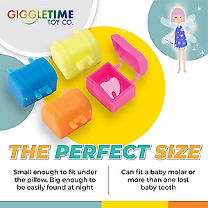 Giggle Time Schooltime Sparkles Tooth Holders for Kids at School .75 inch Box, Tooth Keep Chest Assortment, Tooth Holder For Baby Teeth, Party Favor, Piñata Stuffer, Dental Bag, Prizes - 144 Pcs