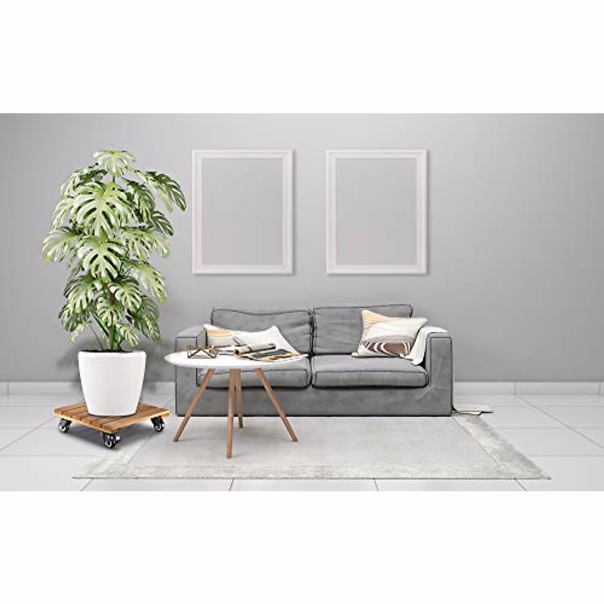 LITADA Acacia Wood Plant Caddy (Set of 2) Plant Dolly Heavy Duty, 12 inches Square Plant Roller with 4 Metal Lockable Caster Wheels, Outdoor Caddy Indoor Plant Dolly…